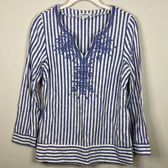 Vineyard Vines | Tops | Vineyard Vines Striped Linen Embroidered Top ...